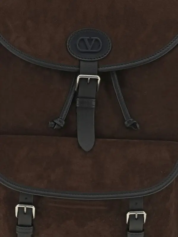 Valentino Garavani Antibes Suede Calfskin Backpack With Vlogo Signature - Dark