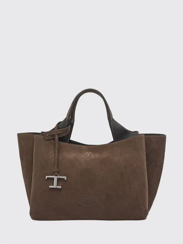 TOD'S Suede Calf Leather Handbag With Removable Shoulder Strap And Logo Charm - Brown