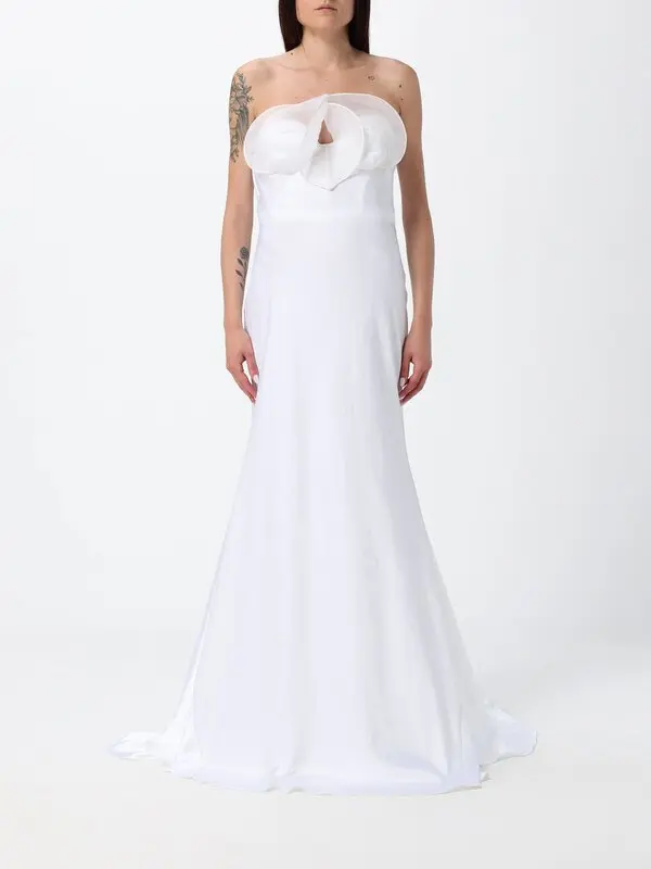 GENNY Off-the-shoulder Satin Bustier Bridal Gown With Ruffles