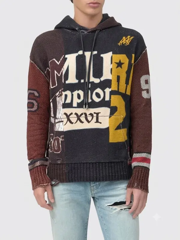 Amiri Cotton Hoodie With Abstract Patchwork Print
