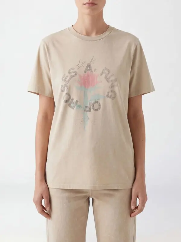 GANNI Printed Organic Cotton T-shirt - Brown