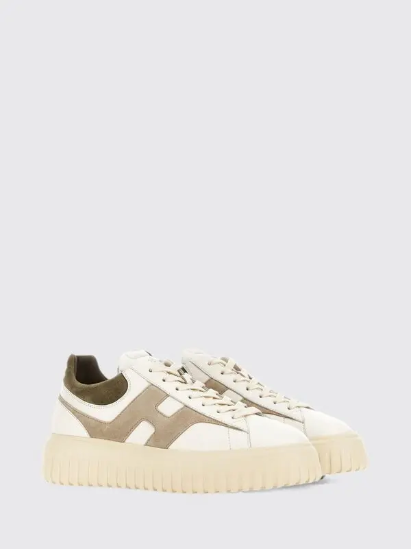 Hogan H-stripes Leather And Suede Lace-up Sneakers With Platform Sole - Ivory