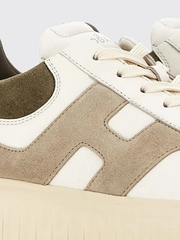 Hogan H-stripes Leather And Suede Lace-up Sneakers With Platform Sole - Ivory
