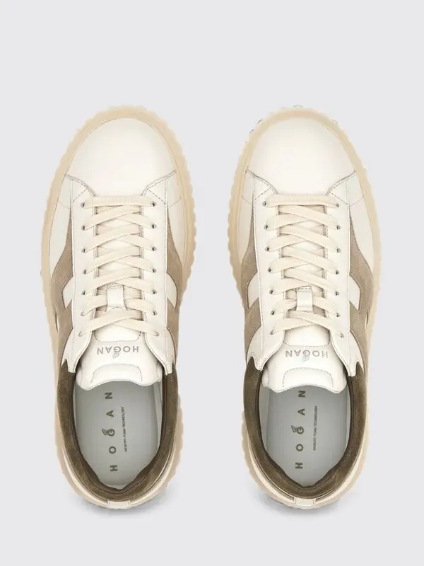 Hogan H-stripes Leather And Suede Lace-up Sneakers With Platform Sole - Ivory