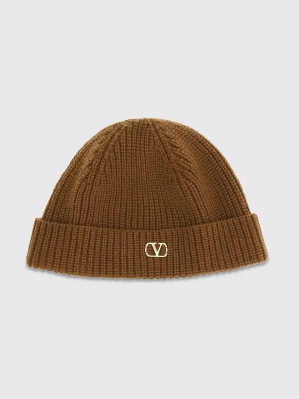 Valentino Garavani Cashmere Beanie Hat With Vlogo Signature - Camel