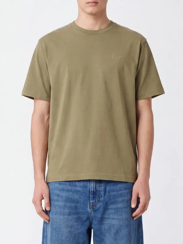 Kenzo Short-sleeved Cotton T-shirt With Contrast Embroidered Logo - Kaki