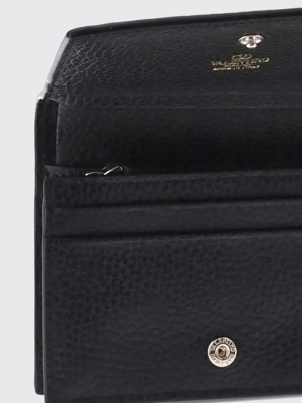 Valentino Garavani Rockstud Small Bifold Wallet In Grained Calf Leather With Studs - Black