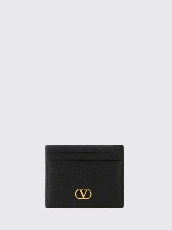 Valentino Garavani Vlogo Signature Calfskin Leather Card Holder With Five Slots - Black