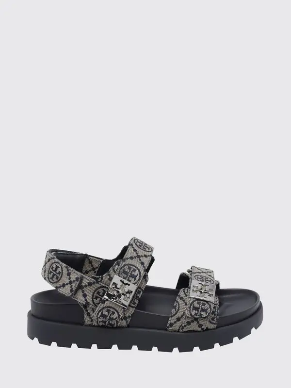 Tory Burch Mellow Double T Jacquard Canvas Platform Sandals - Grey