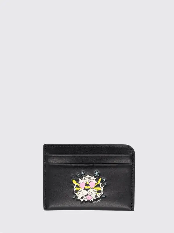 Kenzo Flat Card Holder In Calf Leather With Graphic Print And Logo