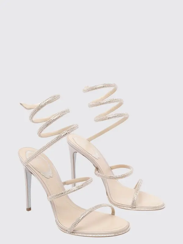 Rene Caovilla Cleo Crystal Embellished Spiral Strap High-heeled Sandals - Beige