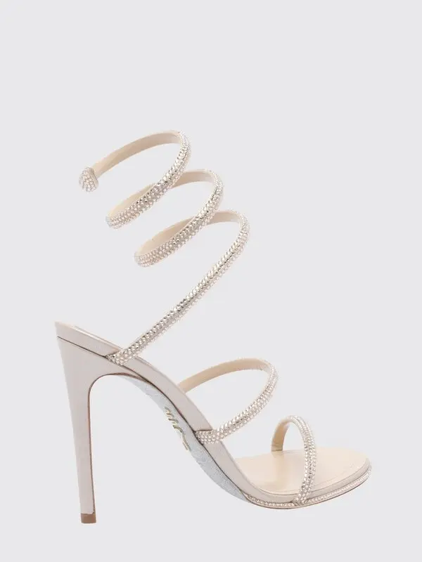 Rene Caovilla Cleo Crystal Embellished Spiral Strap High-heeled Sandals - Beige