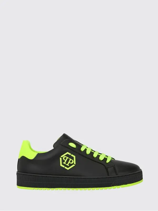 Philipp Plein Two-tone Monogram Leather Low-top Sneakers With Hexagon Logo