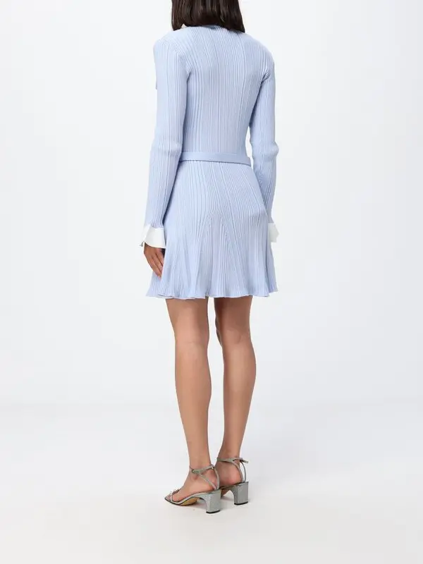 SELF-PORTRAIT Ribbed Knit Wool Blend Mini Shirt Dress With Belt