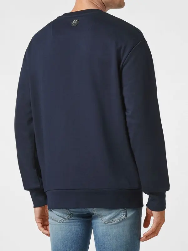 Philipp Plein Cotton Crewneck Sweatshirt With Dropped Shoulders And Contrast Logo - Blue