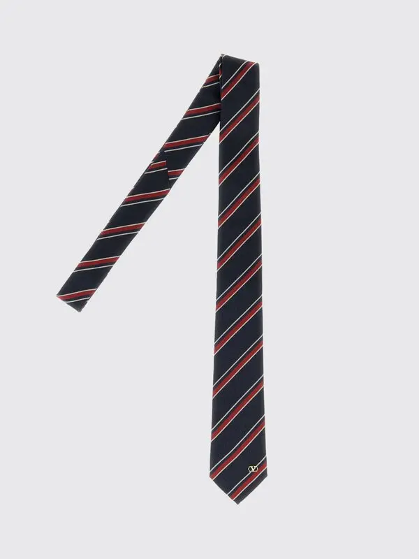 Valentino Garavani Striped Pure Silk Neck Tie With Vlogo Signature Detail - Grey