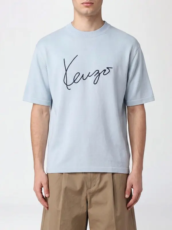 Kenzo Dropped Shoulder Pure Wool Logo T-shirt - Blue