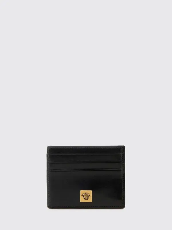 Versace Leather Card Holder With Medusa Plaque And Six Card Slots - Black