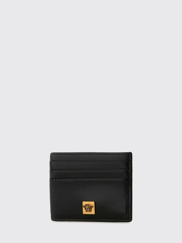 Versace Leather Card Holder With Medusa Plaque And Six Card Slots
