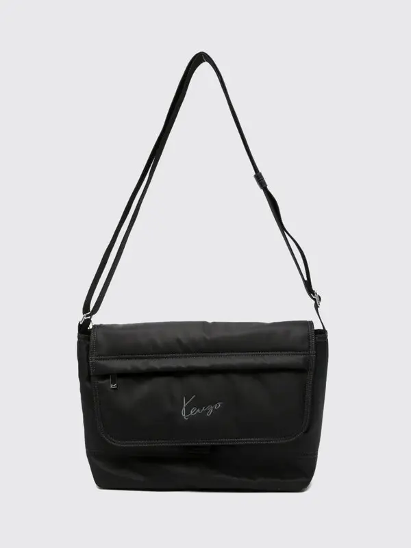 Kenzo Signature Nylon Crossbody Bag With Embroidered Logo And Flap Closure - Black