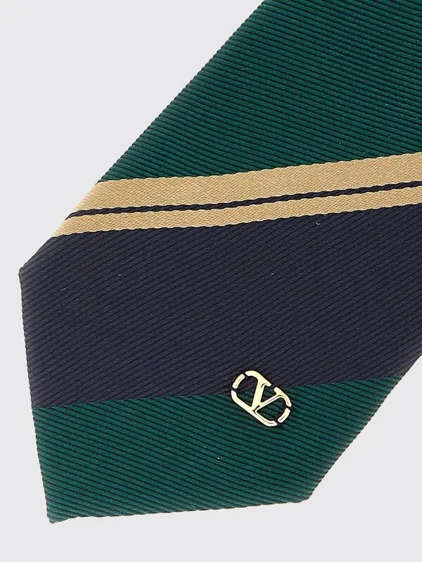 Valentino Garavani Striped Pure Silk Tie With Vlogo Signature Detail - Green