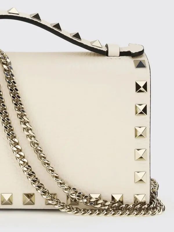 Valentino Garavani Rockstud Calfskin Leather Handbag With Studs And Chain Strap - Ivory
