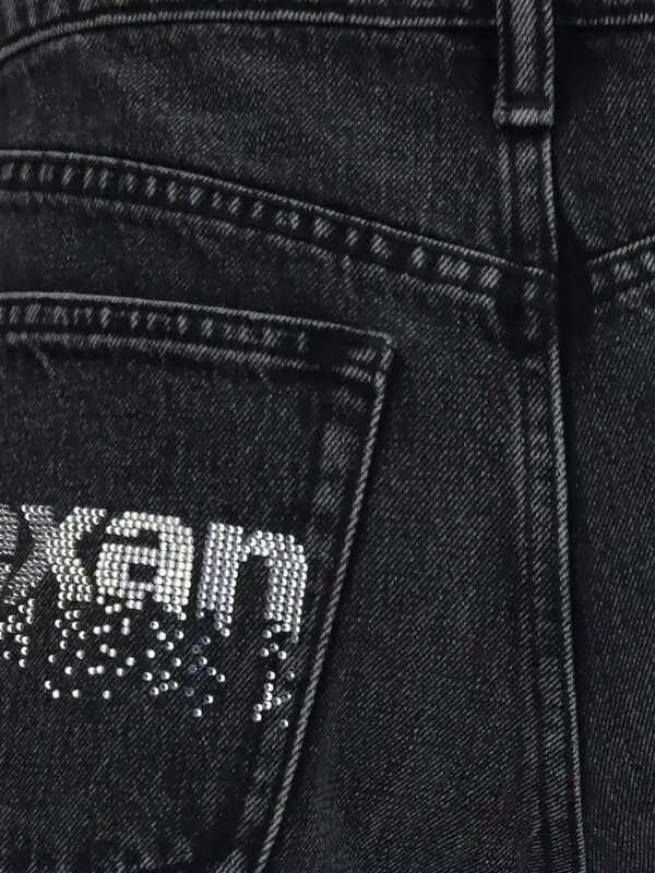 Alexander Wang Denim Shorts With Raw Hem And Rhinestone Logo