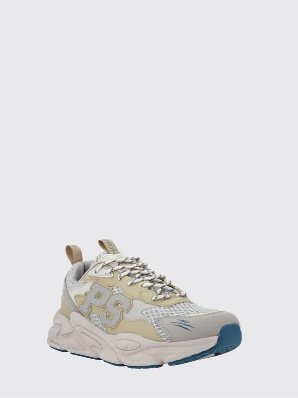 PLEIN SPORT Leather And Mesh Low-top Sneakers With Contrast Monogram - Beige