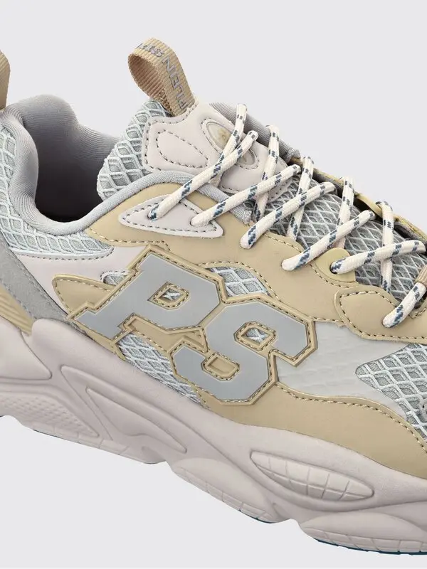 PLEIN SPORT Leather And Mesh Low-top Sneakers With Contrast Monogram - Beige