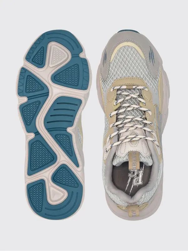 PLEIN SPORT Leather And Mesh Low-top Sneakers With Contrast Monogram - Beige