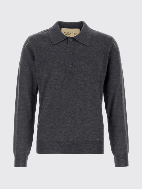 Valentino Garavani Long-sleeved Knitted Virgin Wool Polo - Charcoal