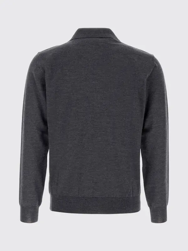Valentino Garavani Long-sleeved Knitted Virgin Wool Polo - Charcoal