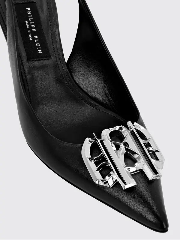 Philipp Plein Gothic Monogram Leather Slingback Pumps With A Mid Heel