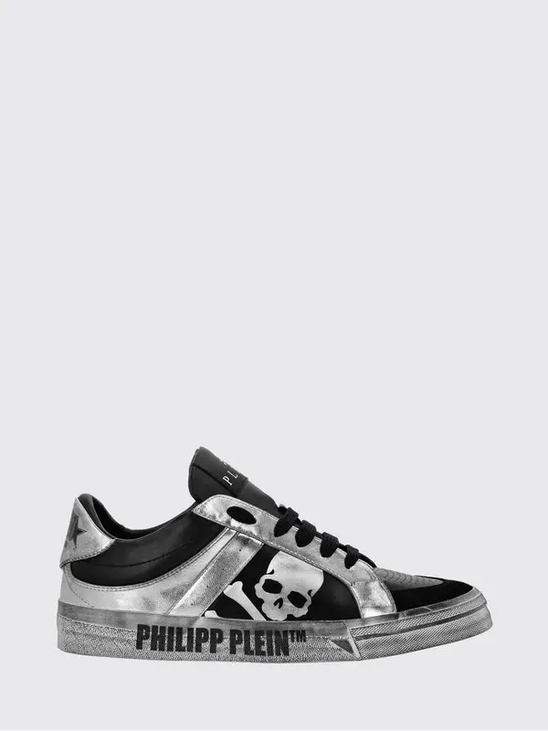 Philipp Plein Retrokickz Leather Sneakers With Skull Print And Distressed Effect