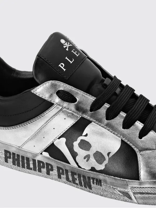 Philipp Plein Retrokickz Leather Sneakers With Skull Print And Distressed Effect