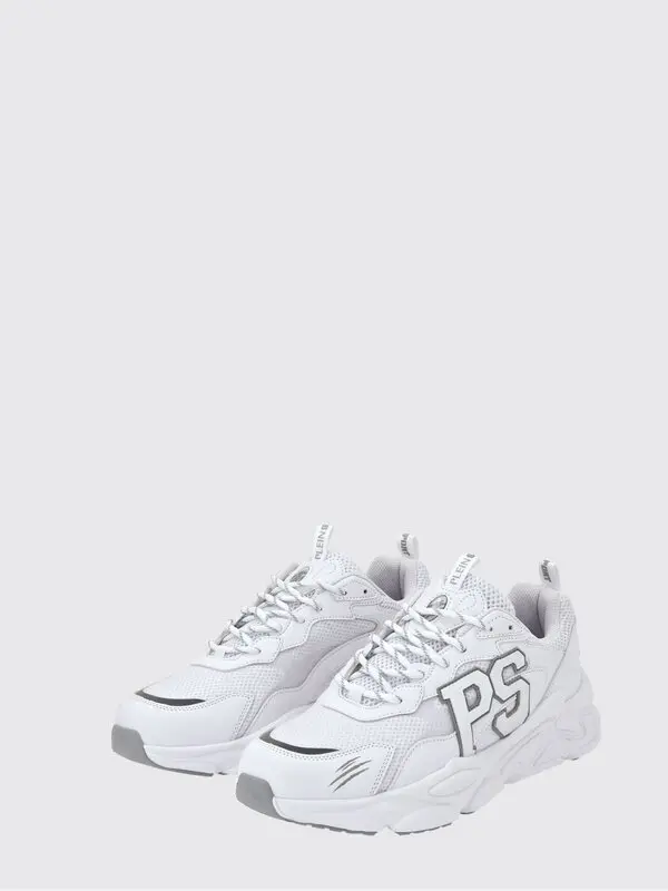 PLEIN SPORT Low-top Leather And Mesh Sneakers With Contrast Monogram - White