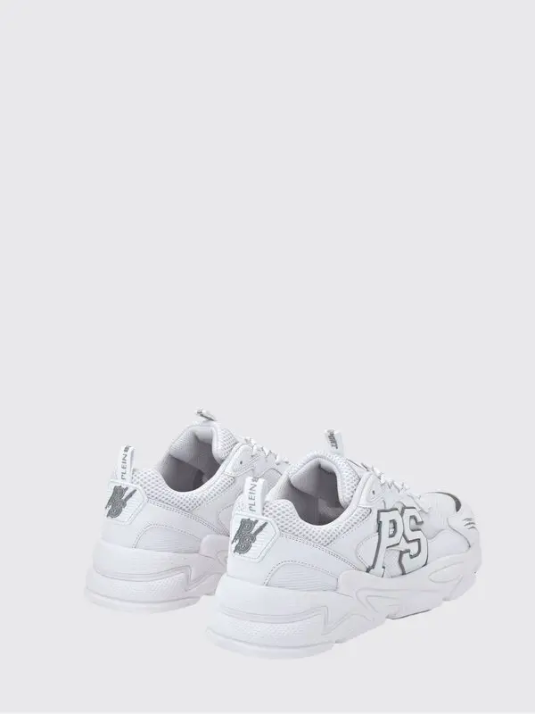 PLEIN SPORT Low-top Leather And Mesh Sneakers With Contrast Monogram - White