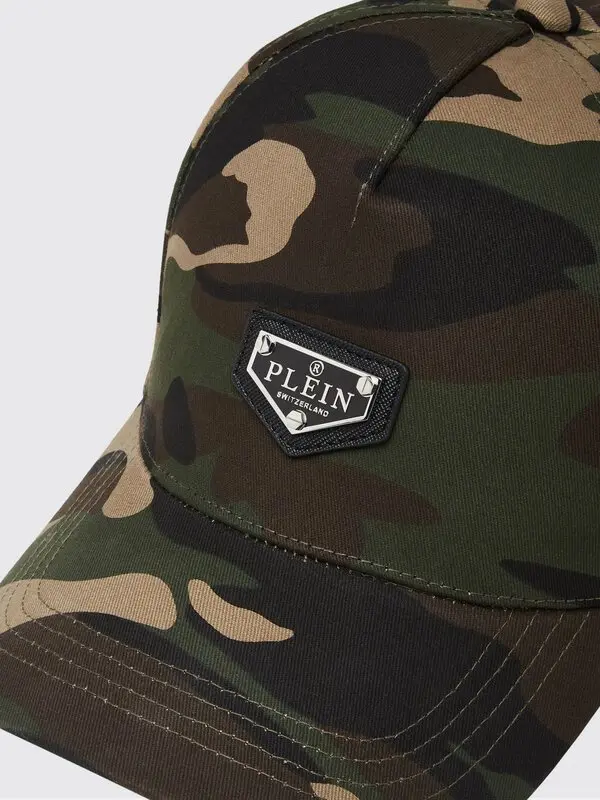 Philipp Plein Camouflage Print Cotton Baseball Cap With Contrast Logo