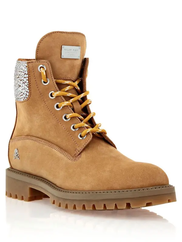 Philipp Plein Embellished Suede Combat Boots