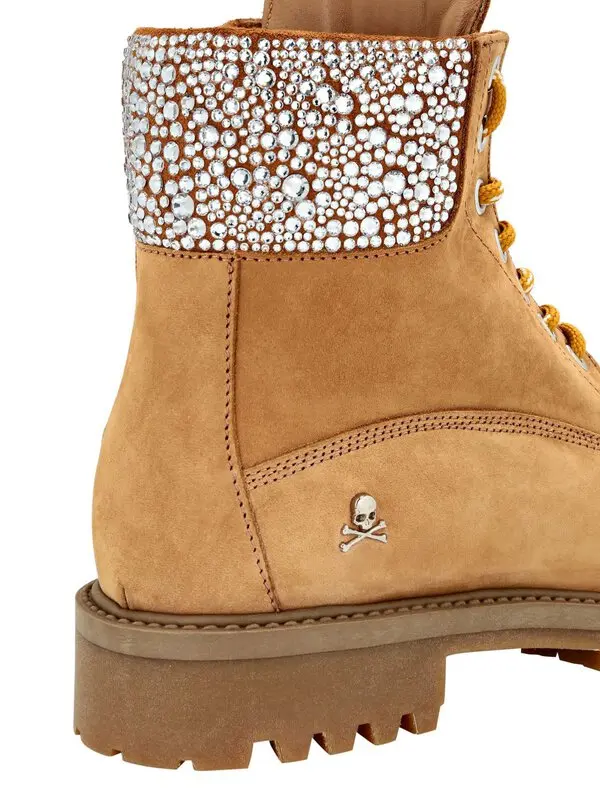 Philipp Plein Embellished Suede Combat Boots