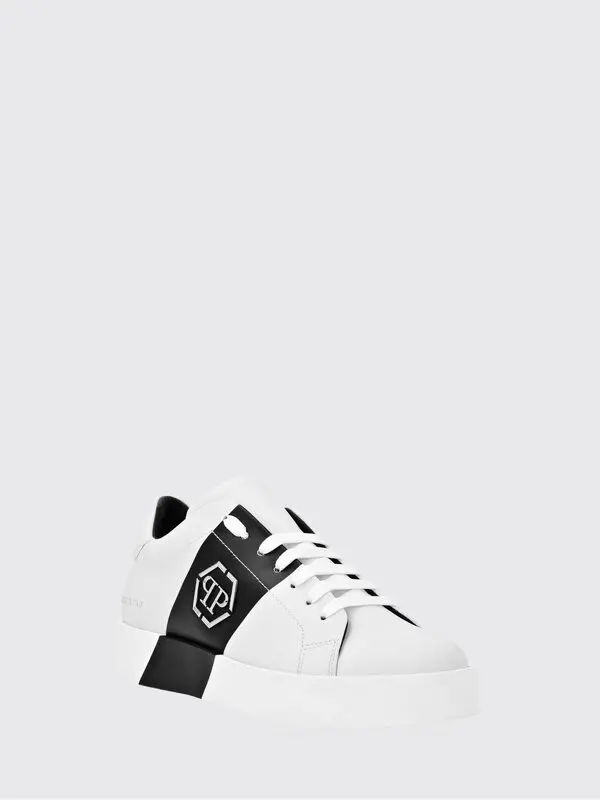 Philipp Plein Low-top Leather Sneakers With Monogram And Hexagon Logo