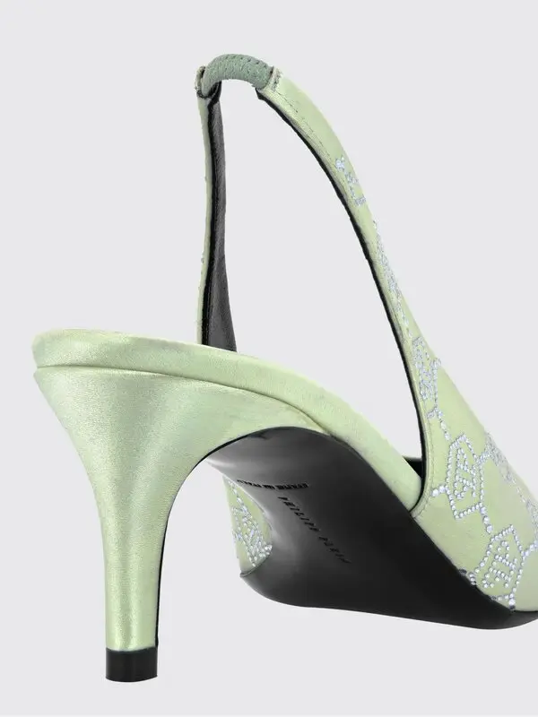 Philipp Plein Satin Slingback Pumps With Hexagon Logo And Mid Heel - Green