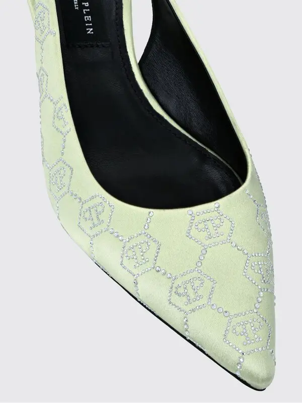 Philipp Plein Satin Slingback Pumps With Hexagon Logo And Mid Heel - Green