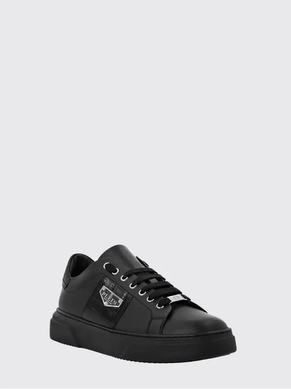 Philipp Plein Low-top Sneakers In Smooth Leather With Applied Side Logo - Black
