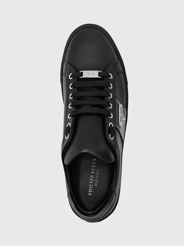 Philipp Plein Low-top Sneakers In Smooth Leather With Applied Side Logo - Black