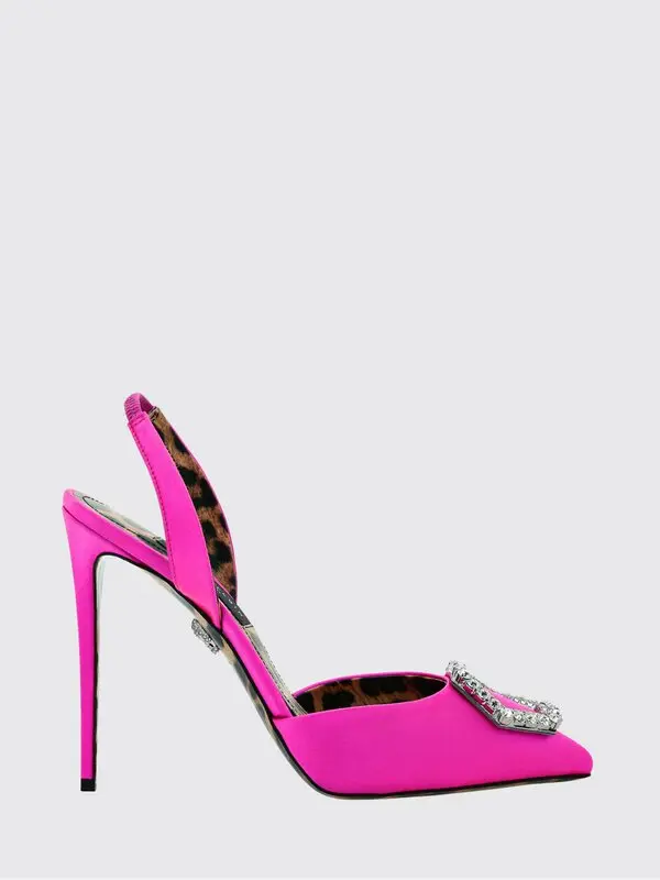 Philipp Plein Embroidered Satin Slingback Pumps With Jewel Buckle - Fuchsia