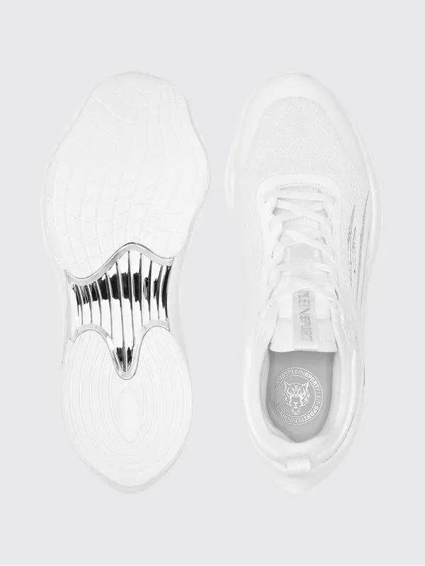 PLEIN SPORT Two-tone Mesh Sneakers With Printed Logo - Bianco 4