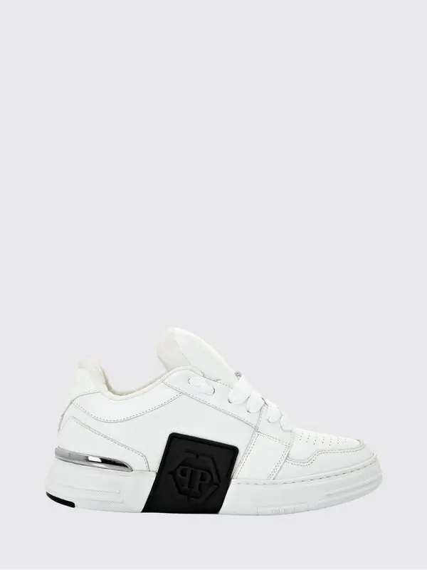 Philipp Plein Super Street Leather Sneakers With Rubber Hexagon Logo - White