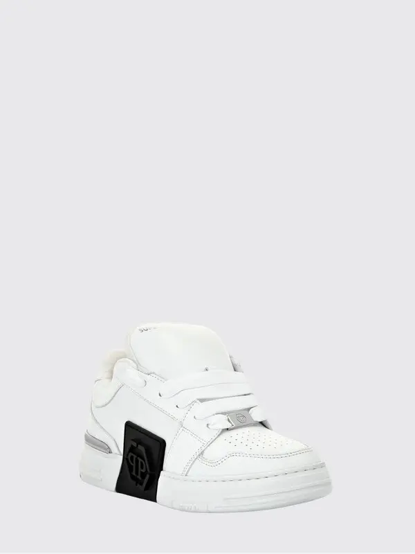 Philipp Plein Super Street Leather Sneakers With Rubber Hexagon Logo - White