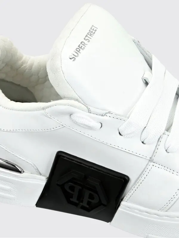Philipp Plein Super Street Leather Sneakers With Rubber Hexagon Logo - White